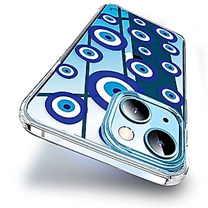 CaseYard Clear Soft & Flexible TPU Case for iPhone-13-Mini Ultra Low Profile Slim Fit Thin Shockproof Transparent Protective Cover Drop Protective Case Evil Eye Pattern