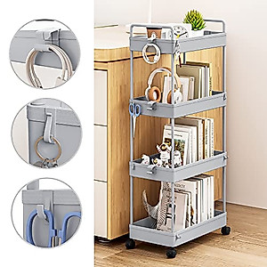 SOLEJAZZ Rolling Storage Cart, 4 Tier Bathroom Organizer Slide Out Utility Cart, Mobile Shelving Unit Organizer Standing Rack for Kitchen, Bathroom, Laundry Room, Gray