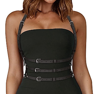 BODIY Women Fashion Leather Harness Belt Punk Waist Harness Belts Rave Body Accessories (Black)