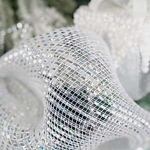 HUIHUANG Silver Deco Mesh 10 inch Deluxe Wide White Laser Silver Mesh Ribbon for Christmas, Wreaths Making Supplies, Christmas Tree, Swags, Garland and Bows -10 Yards
