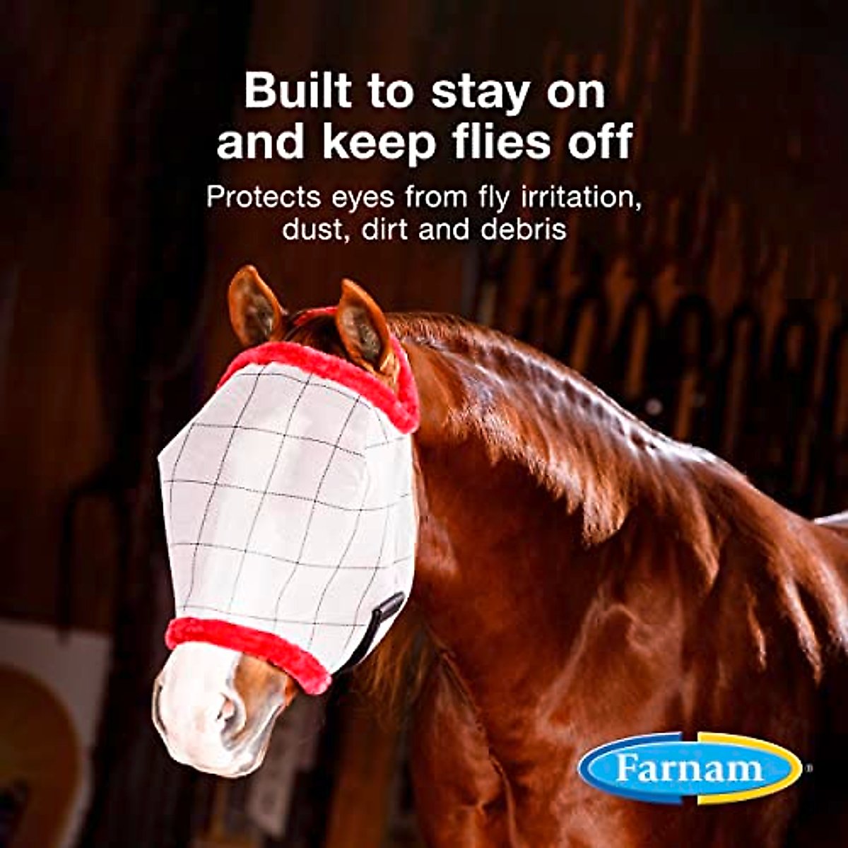 SuperMask II Fly Mask Without Ears for Smaller Horses or Arabian Horses, Full Face Coverage and Eye Protection from Insect Pests, Structured Classic Mesh with Plush Trim, Small Horse/Arabian Size
