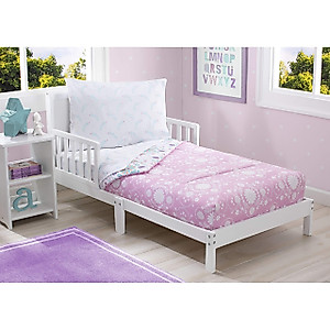 Delta Children Toddler Bedding Set | Girls 4 Piece Collection | Fitted Sheet, Flat Top Sheet w/Elastic Bottom, Fitted Comforter w/Elastic Bottom, Pillowcase, Bohemian | Pink/Multi