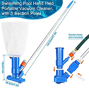 Bearbro Portable Swimming Pool Vacuum Jet Underwater Cleaner with 5-Section Pole Handheld Pool Leaf Vacuum Suction Head for Above Ground Pool Spa Pond Fountain and Hot Tub