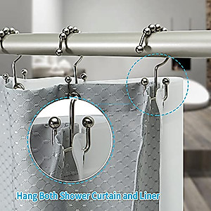 TENOVEL Curved Brushed Nickel Shower Curtain Rod &Brushed Nickel Double Sided Shower curtain Hooks(12 pcs)