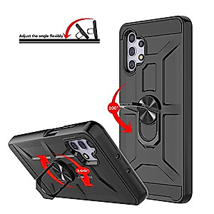 Galaxy A32 5G Case,Galaxy A32 5G Case with [3X Tempered Glass Screen Protector], Built-in Ring Kickstand and Magnetic Car Mount Shockproof Military Grade Armor Rugged Case for Galaxy A32 5G 6.5",Black