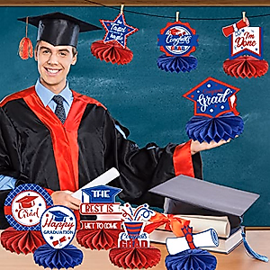 Class of 2023 Graduation Party Decorations 10PCS Blue and Red Graduation Honeycomb Centerpieces Congrats Grad Honeycomb Table Centerpieces Congratulate 3D Table Topper for Grad Party Supplies