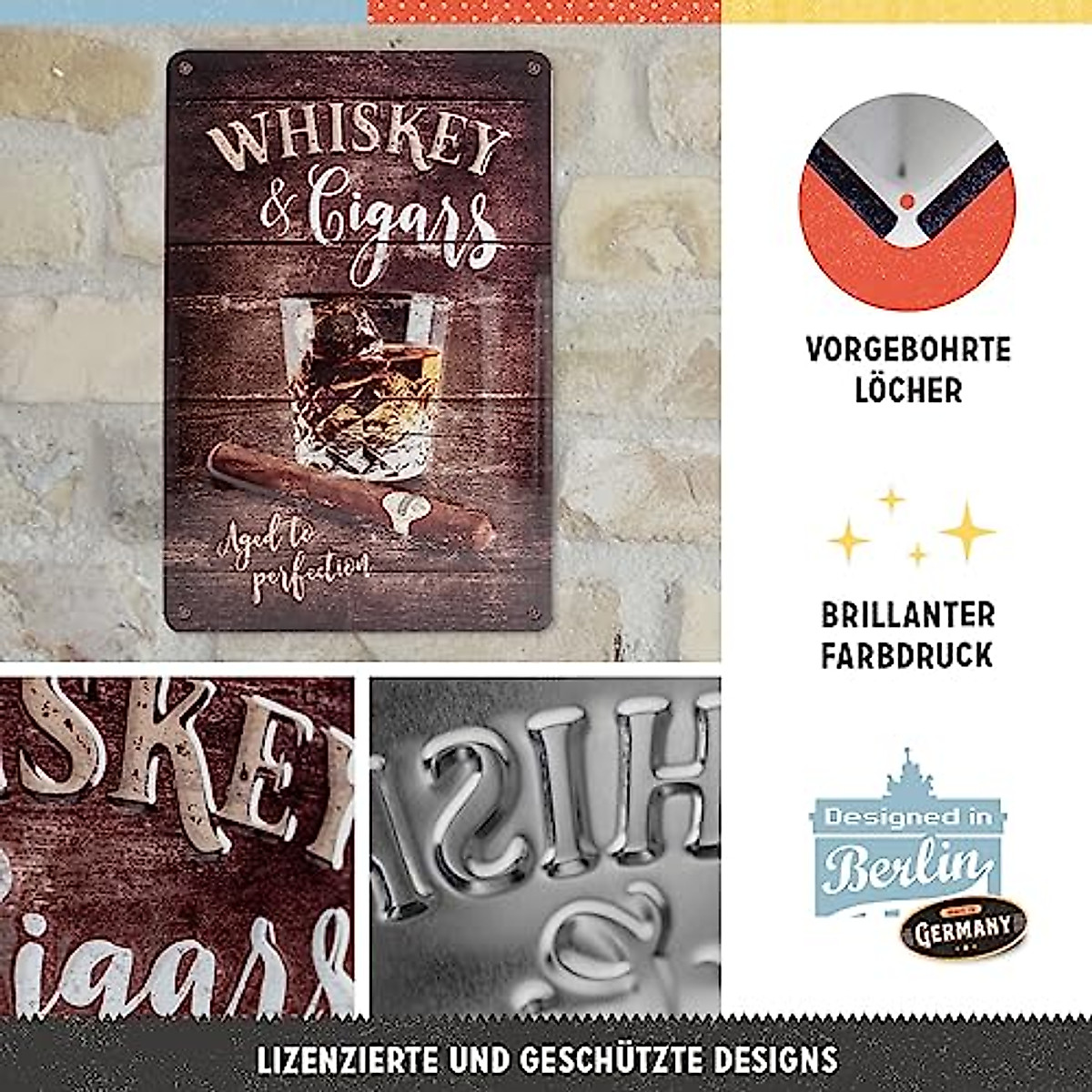 Nostalgic-Art 22257 Open Bar-Whiskey, Tin Sign, Steel, Colourful, 20 x 30 cm