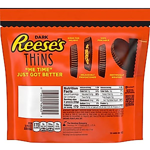 REESE'S THiNS Dark Chocolate Peanut Butter Cups, Candy Share Pack, 7.37 oz