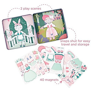 Stephen Joseph, Travel Tin Magnetic Dress Up,Bunny and Cat Small, 40 unique pieces