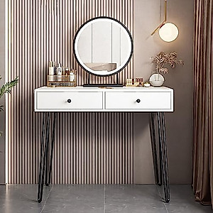 Vanity Desk Set with LED Lighted Mirror, Makeup Vanity Table with Drawers and Comfortable Chair, 3 Lighting Modes Brightness Adjustable for Bedroom, Bathroom