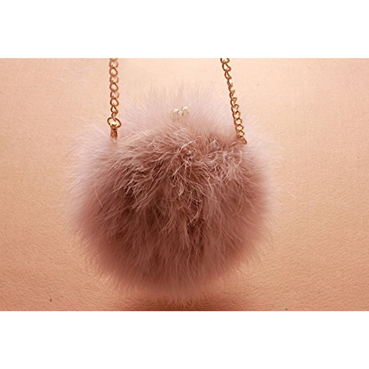 Flada Women's Faux Fluffy Feather Round Clutch Shoulder Bag, Apricot, Medium