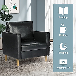 STHOUYN Black Faux Leather Accent Chairs Set of 2 Small Living Room Bedroom Chairs, Comfy Reading Chair Single Sofa for Adults, Suitable Small Spaces Office Couch, Easy Assembly