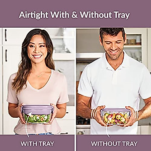 Bentgo® Glass All-in-One Salad Container - Large 61-oz Salad Bowl, 4-Compartment Bento-Style Tray for Toppings, 3-oz Sauce Container for Dressings, and Built-In Reusable Fork (Lavender)