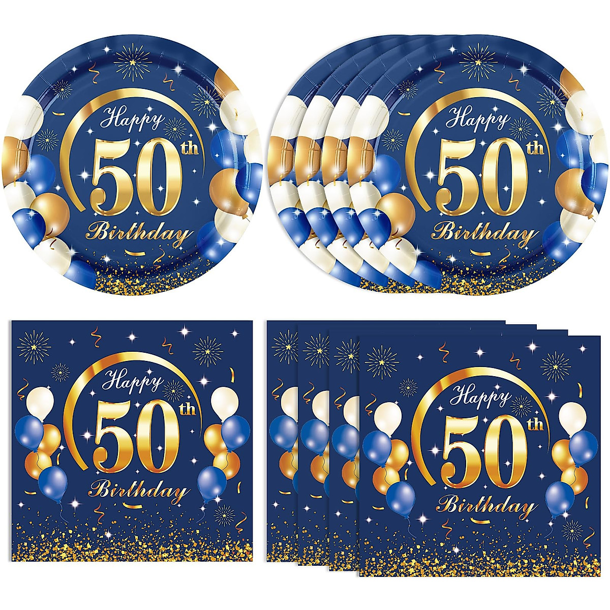 40 PCS Blue Gold 50th Birthday Party Decorations 50th anniversary decorations Disposable Dinnerware Set Include Plates Napkins for Man 50 Years Old Party Decor