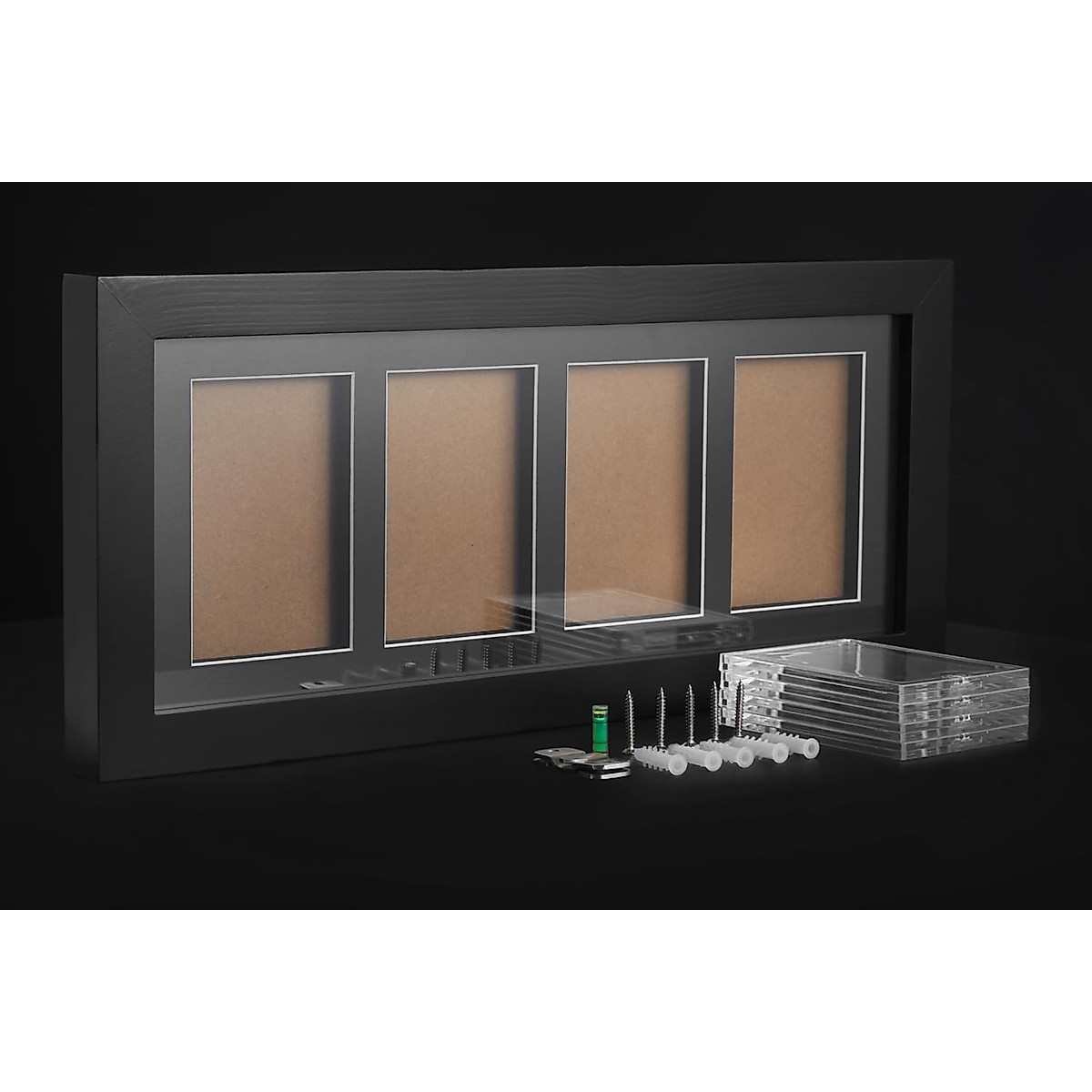 4Grids Trading Cards Display Frame, 100% Solid Wood Frame with 4 Pieces Magnetic Card Holder for Football, Basketball, Hockey Collector Cards(Standard Cards, Black)