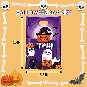 MOSHAKALA 40 Pcs Halloween Treat Bags with Handles-Trick or Treat Halloween Goodie Bags, Cute Ghost Pumpkin Halloween Plastic Candy Bags for Halloween Party Favors Supplies (Halloween)
