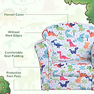 Qaba Kid's Sofa Chair with Dinosaur Design and Thick Padding, Flannel-Covered Toddler Armchair for Bedroom, Playroom