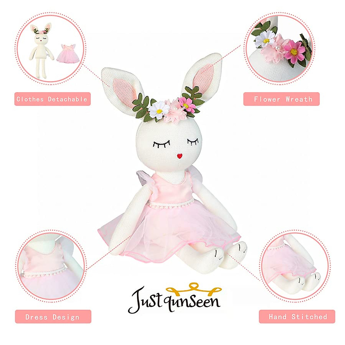 JUSTQUNSEEN Ballerina Doll Easter Stuffed Animal Bunny Stuffed Animal Easter Plush Animal Doll, Plush Toy Bunny Stuffed Animals for Girls Easter Stuffed Animal on Birthday Christmas