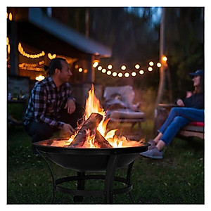 LIUXUEFE Fire Pit, 22-inch Outdoor wo-od-Burning Grill, Steel Fire Bowl with Spark Screen, Log Fire Grate, Camping Beach Poker