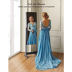 Nicetree Jewelry Cabinet with Full-Length Mirror, Standing Lockable Jewelry Armoire Mirror Organizer, 3 Angel Adjustable, Black