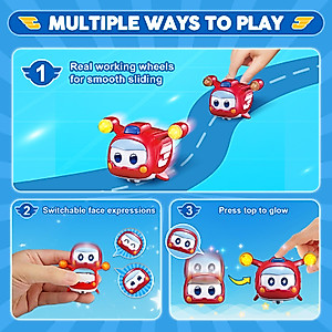 Super Wings Toys, 4 PCS Super Pet Sets, Glow and Face-Changing Transformer Toys Jett Donnie Paul Dizzy Pet, Stacking Toys for Toddlers Kids 3 4 5 6 7 Year Old