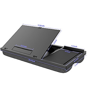 Laptop Lap Desk with Cushion - 9 Adjustable Angles, Fits Up to 17 inch Laptops, Built-in Mouse Pad, Phone and Pen Slots. Portable Writing Board for Bed, Sofa, and Work Table