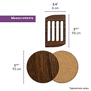 Walnut Wood & Cork Drink Coasters with Holder – Set of 4 Reversible Natural Round Wooden Coasters & Base for Absorbent Furniture Protection for Rustic Home and Office Décor – Perfect Housewarming Gift