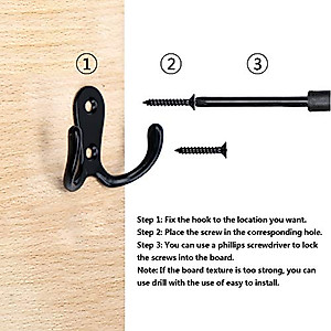 OUSHINAN 21 Pieces Double Prong Robe Hook Rustic Hooks Retro Cloth Hanger Coat Hanger Wall Mounted Hook with 42 Pieces Screws (Black Color)