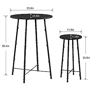 VECELO 3 Piece Round Pub Dining Set, High Top Bar Table and Stools for 2, Bistro Dinette with/Chairs for Small Space, Easy Assembly, Black