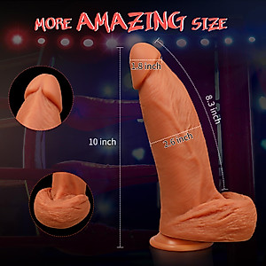 FIDECH Big Monster Dildo Sex Toys, 10" *2.5" Diameter Huge Realistic Dildos with Strong Suction Cup for Strap On or Hands-Free Play, Silicone G-spot Masturbator for Women and Couple- Flesh