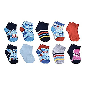 Blue’s Clues Baby Boys 10-pack Quarter Socks, Blue, 2-4T US