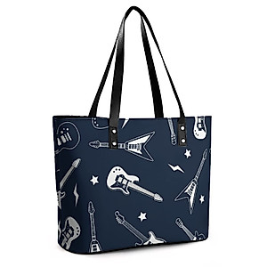 Womens Handbag Guitar Pattern Leather Tote Bag Top Handle Satchel Bags For Lady