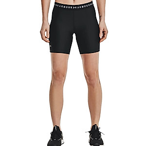 Under Armour Women's HeatGear Armour Middy 5" Shorts (Small, Black/Metallic Silver-001)