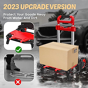 Folding Hand Truck Dolly Upgrade 220 Lbs Capacity Trolley Cart with Portable Handle and TPR Wheels