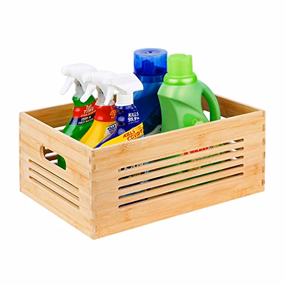 Natural Bamboo Wooden Storage Box – Rustic Farmhouse Look Wood Crate for Storage Decorative Closet, Cabinet and Shelf Basket Organizer with Built in Handles - Multi-Purpose Organizer (Medium)