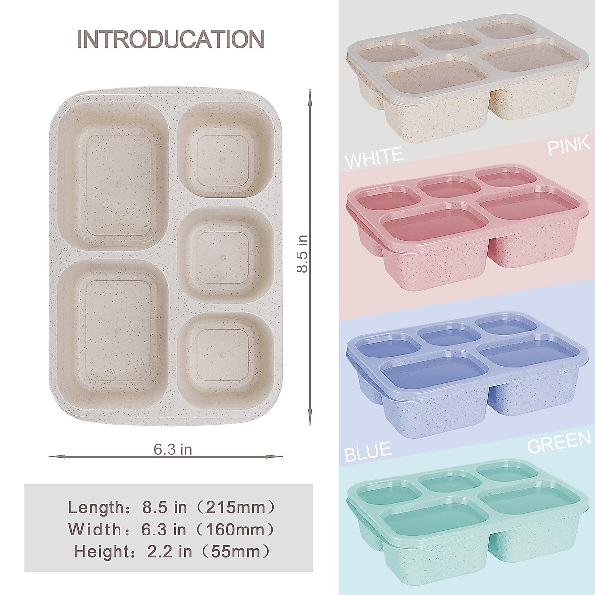 Bento Box Adult Lunch Box, 4 Pack Lunchable Containers for Adults with 5 Compartments, Meal Prep Containers Reusable for Kids, Food Storage Snack Containers for School, Work, Travel