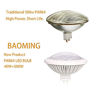 BAOMING PAR64 LED Bulb Replace Traditional 500w PAR64 60° (Medium Flood Light) 4000K (Neutral White) Dimmable 120V/40W GX16D