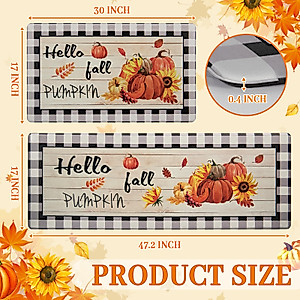 Alishomtll Fall Kitchen Mats for Floor, Set of 2 Anti Fatigue Autumn Pumpkin Kitchen Mats, Fall Decor Kitchen Rugs for Autumn, Thanksgiving, 17x30 and 17x47 Inch