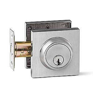 Berlin Modisch Entry Lever Door Handle and Single Cylinder Deadbolt Lock and Key Slim Square Locking Lever Handle Set [Front Door or Office] Right & Left Sided Doors Heavy Duty – Satin Nickel Finish