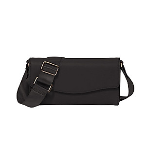 A New Day Flap Crossbody Bag, Solid Black Color Faux-Leather, Strapped Wallet, 4.25 x 7.75 x 1.25 Inch, Cell Phone Credit Card Purse