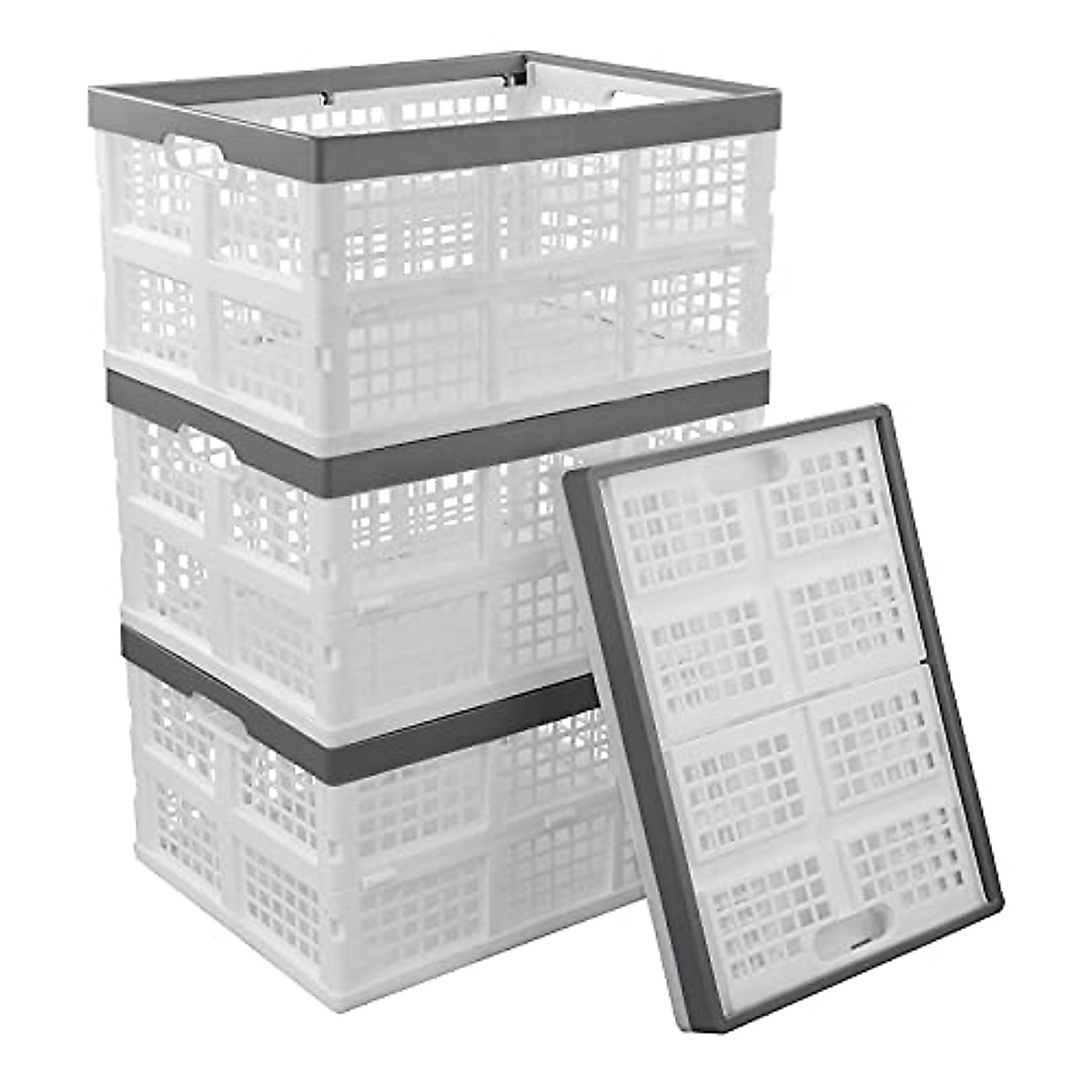 Uumitty 4 Packs 30 L Plastic Collapsible Storage Basket, Folding Stackable Storage Containers/Bins, White, f