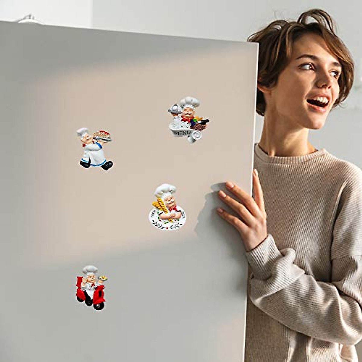 fzbali Italian Fat Chef Fridge Magnets Set of 4, Cute Chef Figurine Statue Decorations for Home Kitchen Restaurant, Funny 3D Resin Baker Refrigerator Decors Accessories