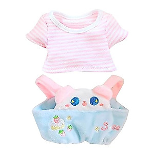 niannyyhouse 20cm Plush Doll Clothes T-Shirt Overalls Loose Strap Pants 8in Soft Stuffed Plush Toy Dress Up (A-1)