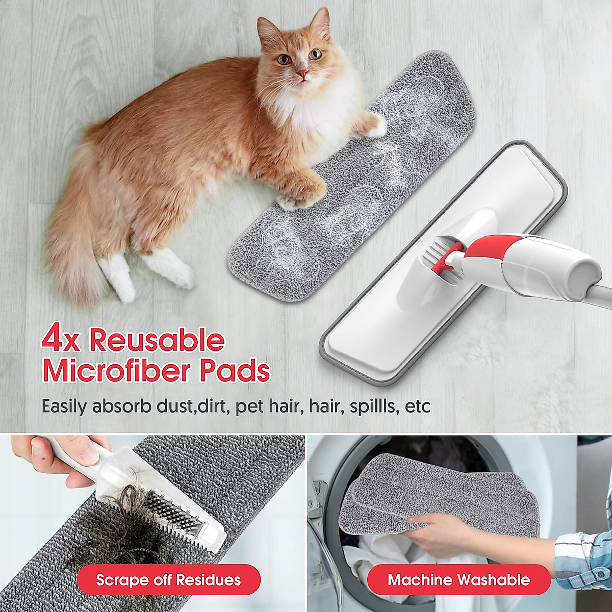 MANGOTIME Microfiber Spray Mop for Hardwood Floor Cleaning - Wet Dry Dust Mop with 2 Refillable Bottles & 4 Washable Reusable Pads, Flat Kitchen Mop for Wood, Tile, Laminate, Vinyl