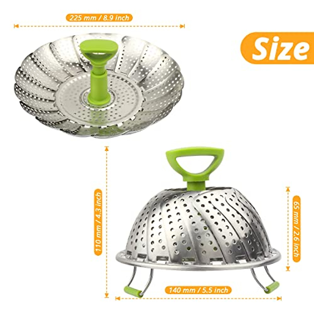 DEFUTAY Steamer Basket,Stainless Steel Vegetable Steamer Basket Folding,Folding Expandable Steamers(5.5" to 9")
