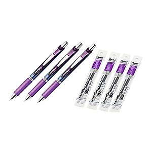 Pentel EnerGel RTX Roller Ball Retractable Gel Pen, Needle Tip, Violet Ink, Medium Point Pentel 3PACK, LRN7-V EnerGel Refills, 0.7 mm Medium Needle Tip, Violet 4PACK