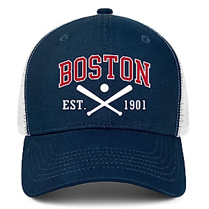 Boston Hat Red Men Women Embroidered Mesh Trucker Hat Adjustable Snapback Baseball Cap Youth Golf Hats Blue Apparel Gifts