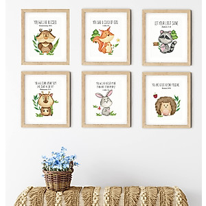 Inspirational Christian Bible Verses Quotes Baby Nursery Wall Art Decor, Inspirational Quotes for Boy Girl Kids Room Nursery Room Decor, Set of 6 Posters 8x10, Unframed (Forest animals Bible3)