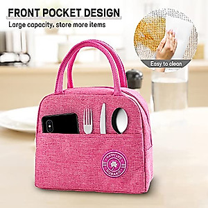 HUBAKO Small Portable Cute Lunch Bag for Kids, Mini Insulated Children Lunch Box Reusable Student Lunch Tote Bag with Front Pocket for Boys Girls, Durable LunchBag for School Picnic Office Work,Pink
