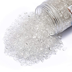 TWINKLING High Luster Fire Glass Gravel Stone Glitter,Broken Glass,Fire Gems Chips,Crushed Glass for Fire Pit Crafts Resin Art Aquarium Garden Decoration,3-6mm,1-Pound Jar (Crystal/Transparent)